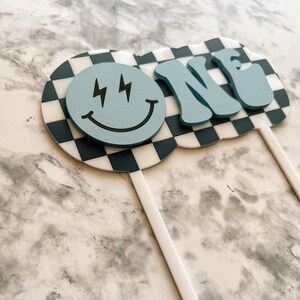 Checkered One Smiley Face Cake Topper Smiley O ONE Happy Dude Checkered ...