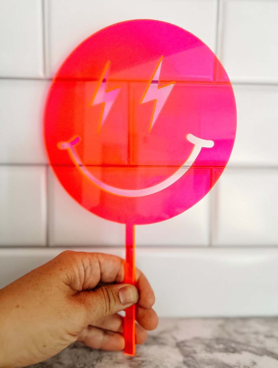 Hot Pink Smiley Face Cake Topper Neon Pink Retro Smiley Face Party ...