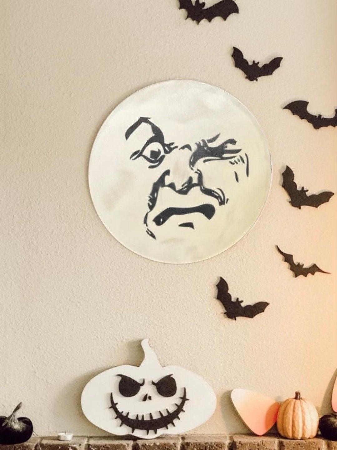 Angry Moon Face Wood Sign, Size Variations Available. Halloween Decor ...