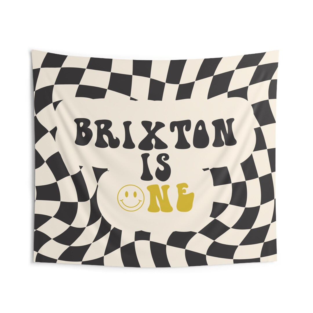 Custom Smiley Face One Backdrop Banner Checker Neutral Personalized ...