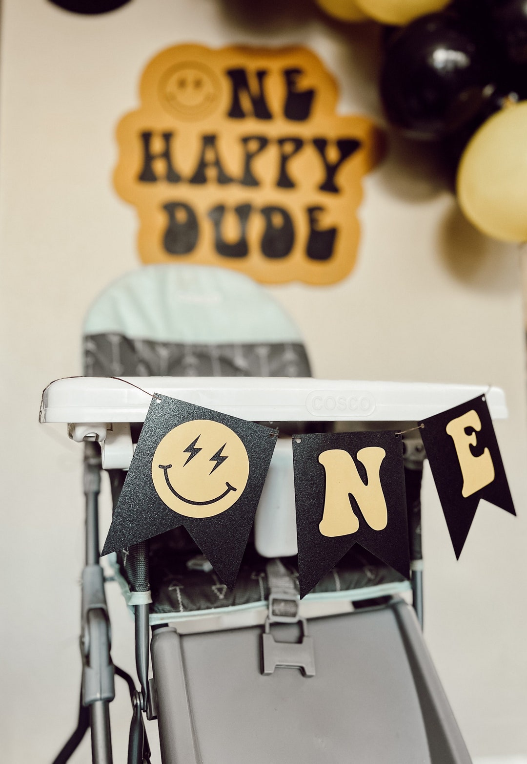 One Happy Dude High Chair Banner Smiley Face One High Chair Banner ...