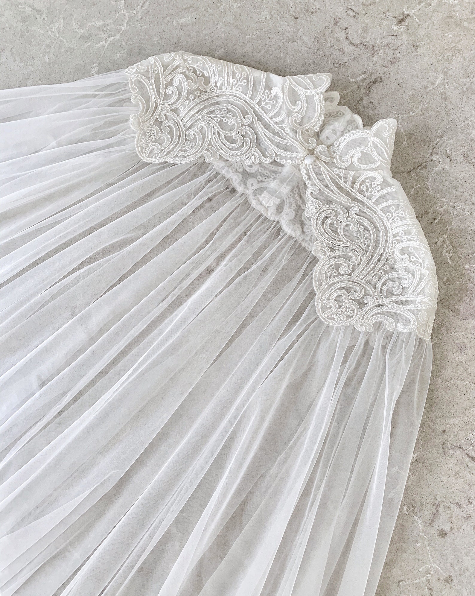 Bridal Long Tulle Cape With Embroidered Lace Appliqués/ - Etsy UK