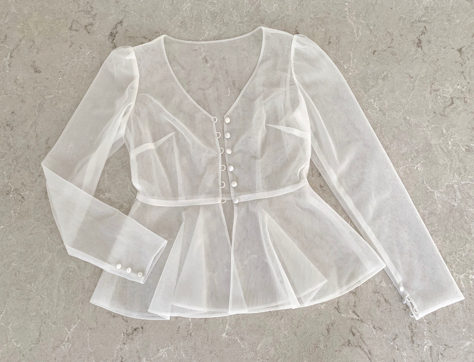 Bridal Tulle Jacket With Long Sleeves and Peplum/wedding Dress Sheer ...