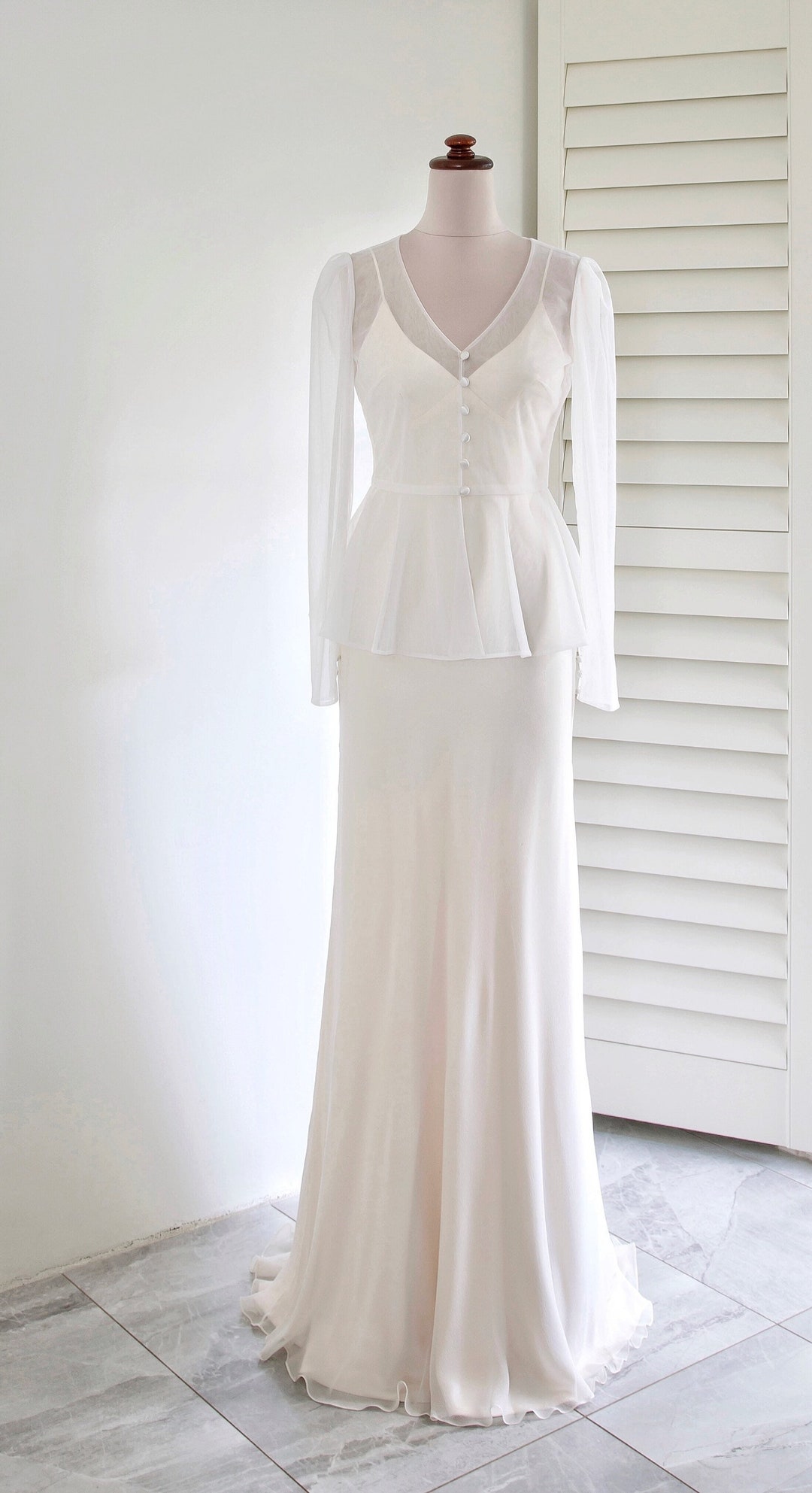 Bridal Tulle Jacket With Long Sleeves and Peplum/wedding Dress Sheer ...