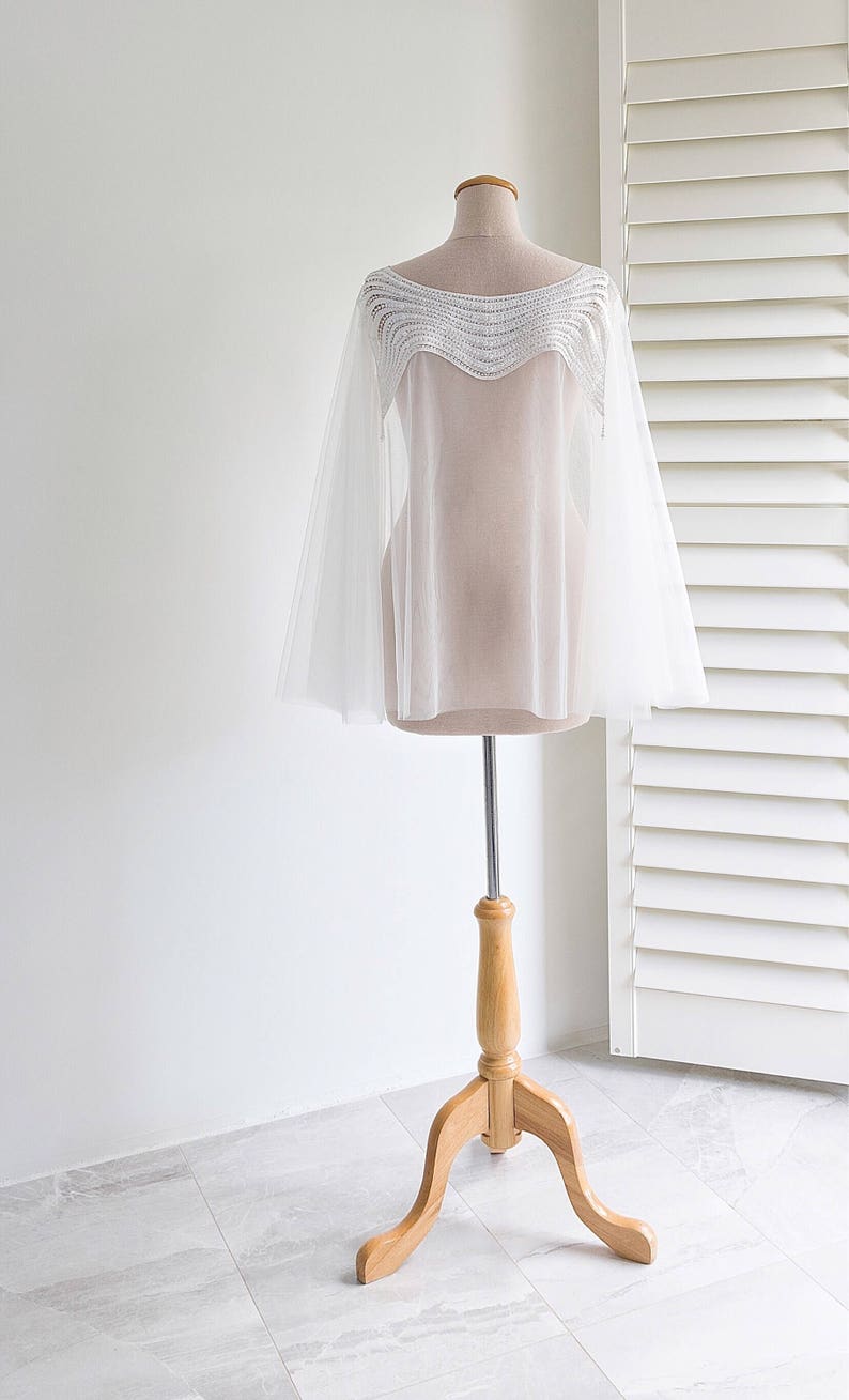 Off white wedding cape Bridal cape Beaded bridal cover up | Etsy