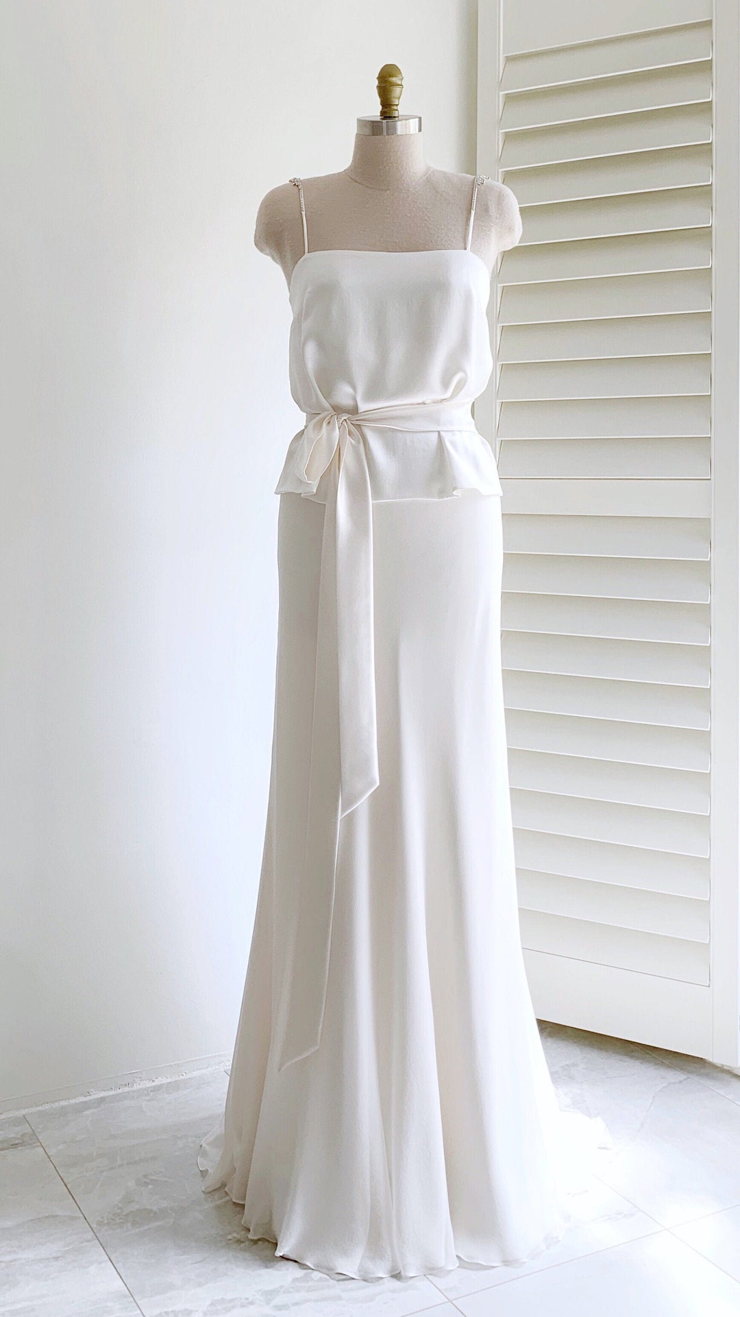 Bridal Silk Satin Cami Top With Thin Rhinestones Straps/ Wedding ...