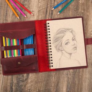 D Handmade Leather Sketchbook Cover, Traveler's Leather Artist Sketch ...