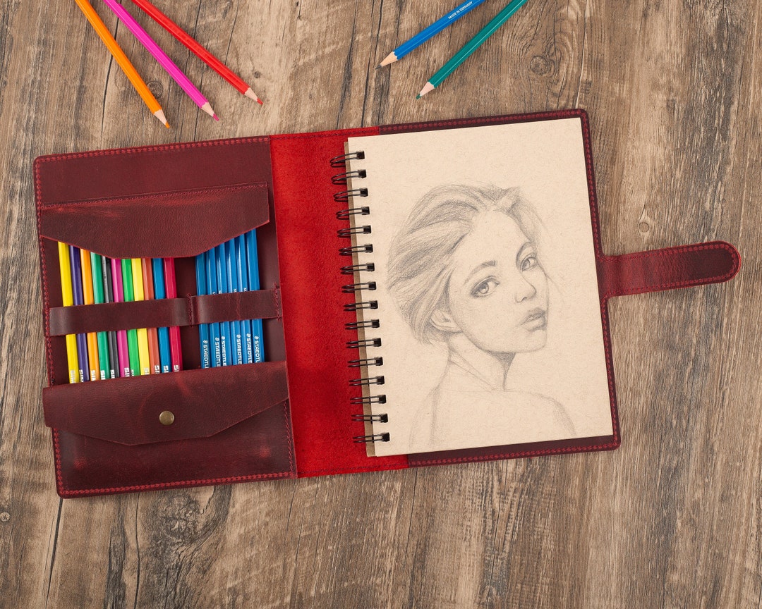 Leather Sketchbook Cover, Handmade Leather Draw Book Cover, Artist ...