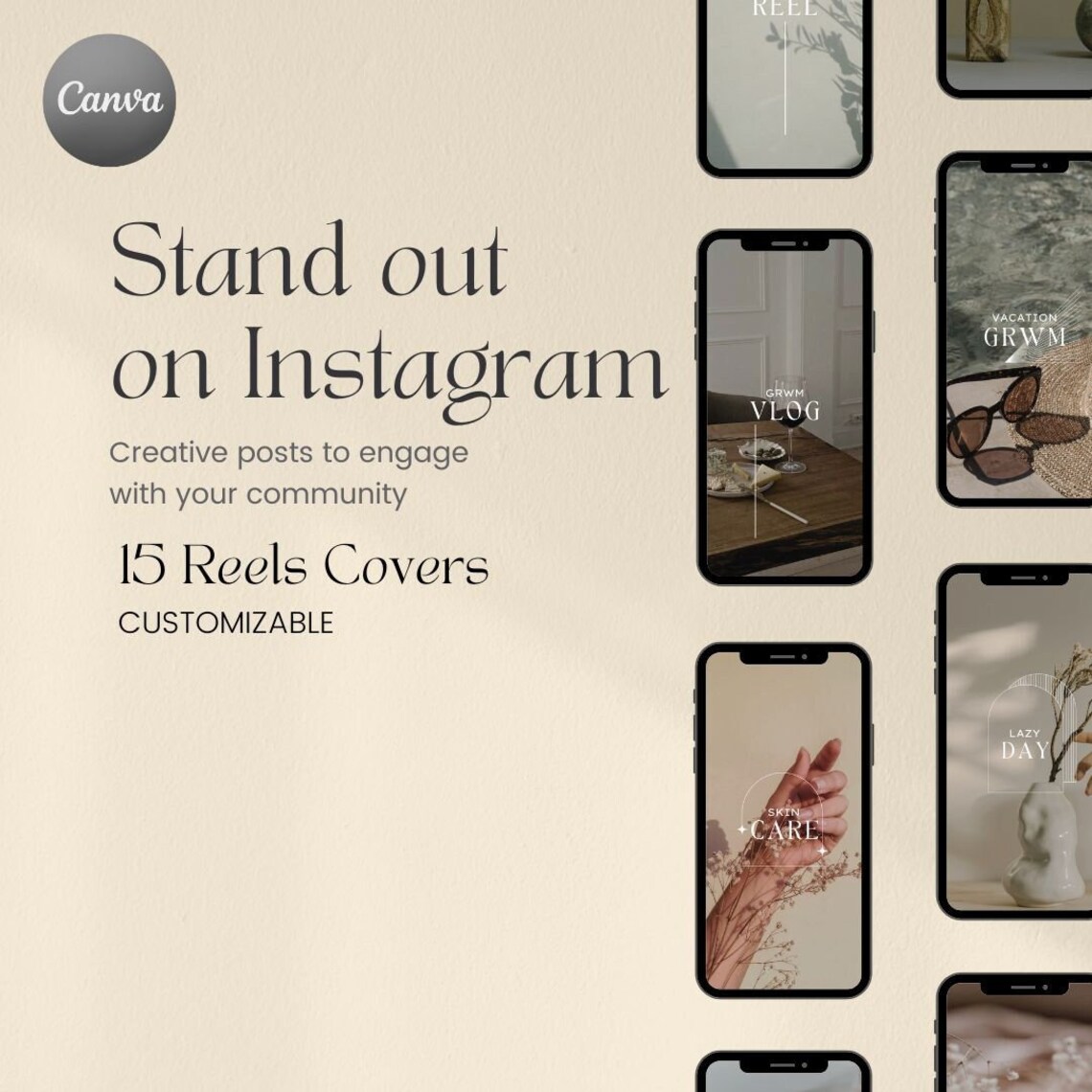 15 Instagram Reels Cover Templates | Aesthetic Reels | Canva Templates ...