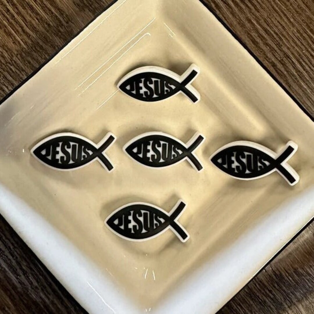 5pk BLACK Jesus Fish Focal Silicone Beads, DIY Crafting, Christian ...