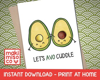 Let's Avo-cuddle Greeting Card Funny Avocado Cuddle - Etsy