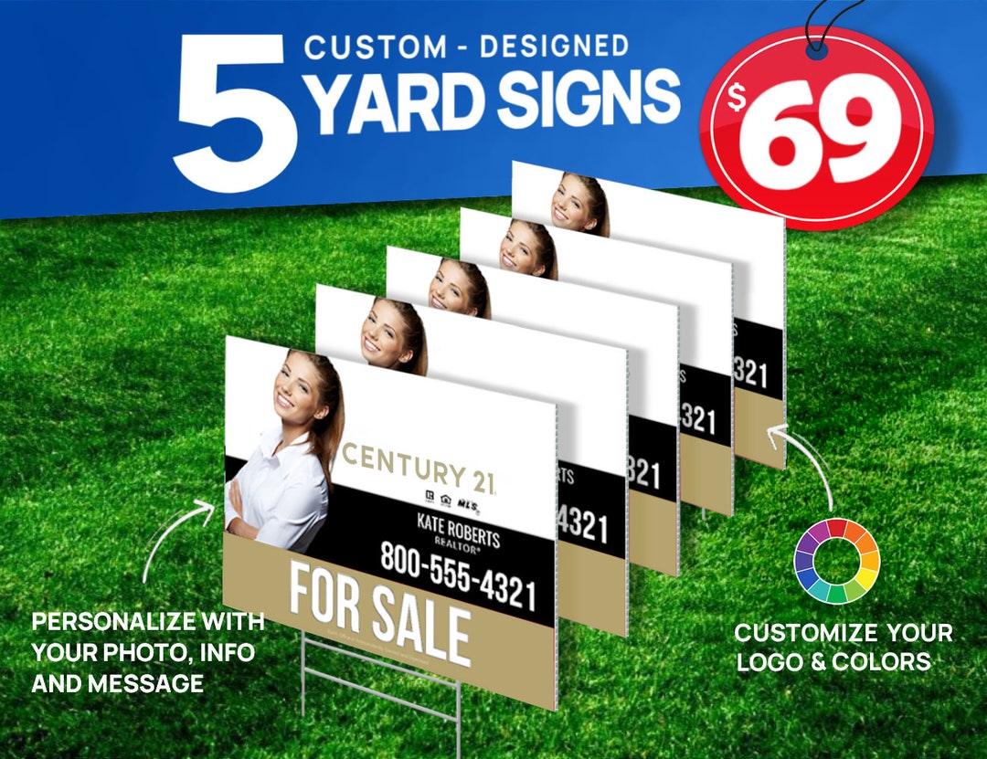 Century 21 Yard Signs 18x24 FREE Metal Stakes Included 5 Custom Yard ...