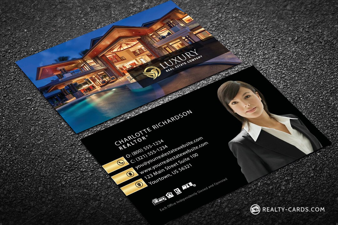Real Estate Agent Business Card - Gold Accent Realtor Business Card W ...