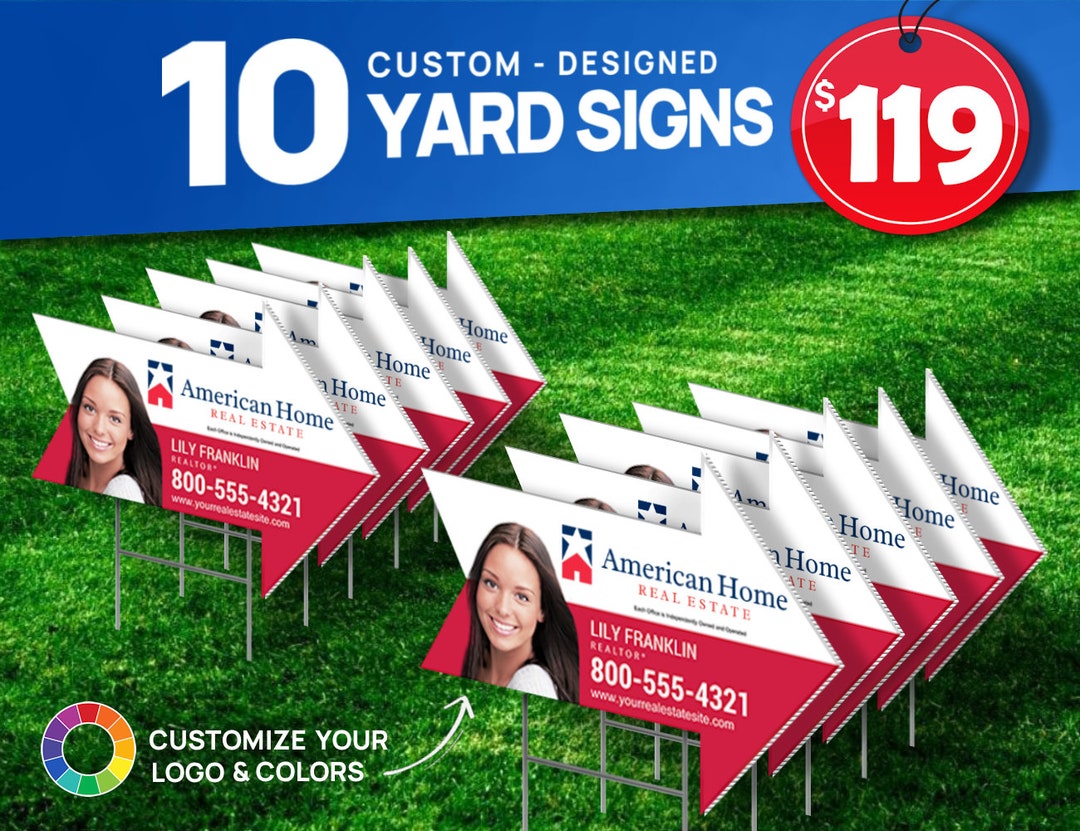 Directional Real Estate Yard Signs FREE Metal Stakes Included 10 Custom ...