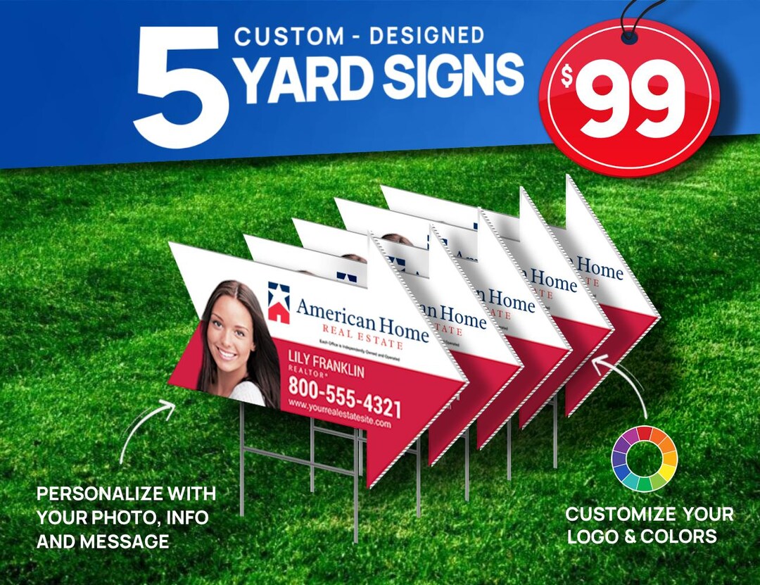Directional Real Estate Yard Signs - FREE Metal Stakes Included - 5 ...