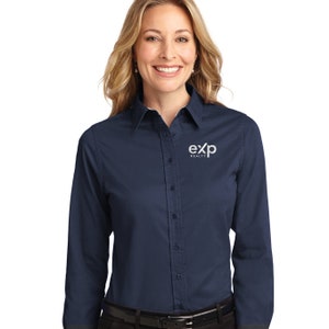 Exp Luxe Woven Shirt for Women | Embroidered Logo | Premium Button Down ...