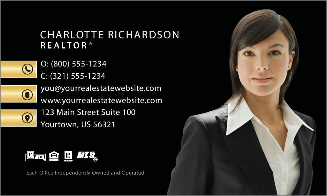 Real Estate Agent Business Card - Gold Accent Realtor Business Card W ...