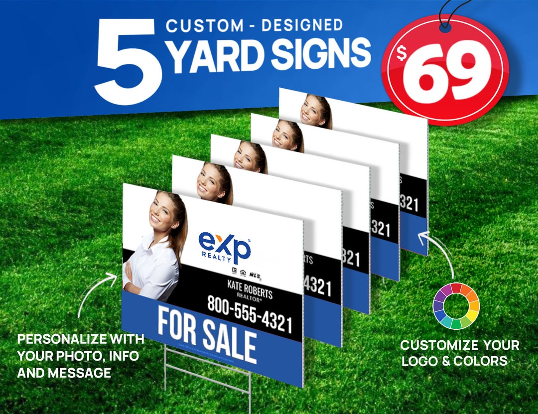 Exp Realty Yard Signs 18x24 FREE Metal Stakes Included 5 Custom Yard ...