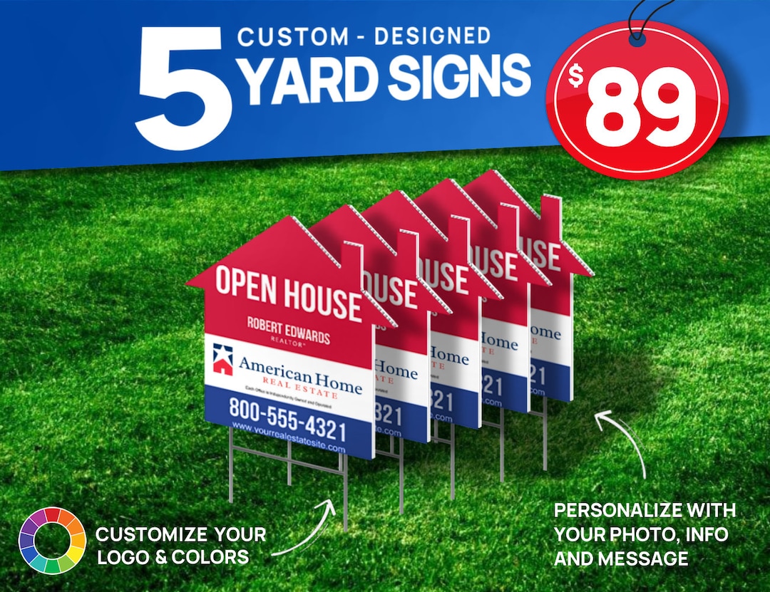 Real Estate House Yard Signs FREE Metal Stakes Included 5 Custom House ...