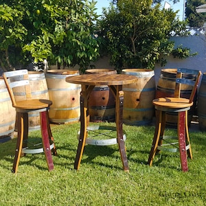 WINE BARREL Stave BISTRO Set Swivel Top Stools Rustic Furniture Bar Pub ...