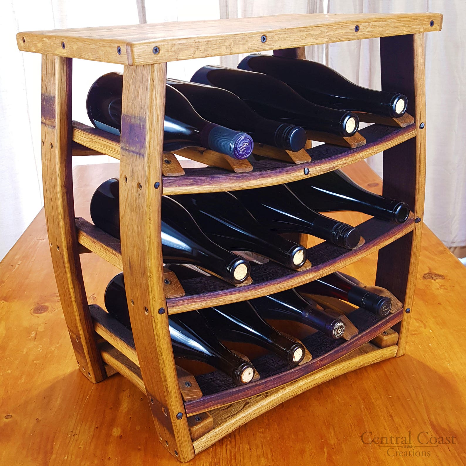 Wine Barrel Furniture Table Top Wine Rack 12 Bottle Rustic | Etsy