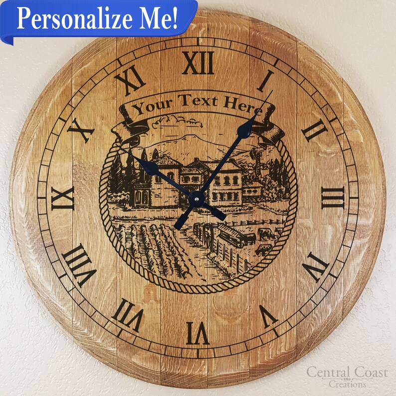 PERSONALIZED Wine BARREL Head Laser Engraved Clock Custom Home Decor ...