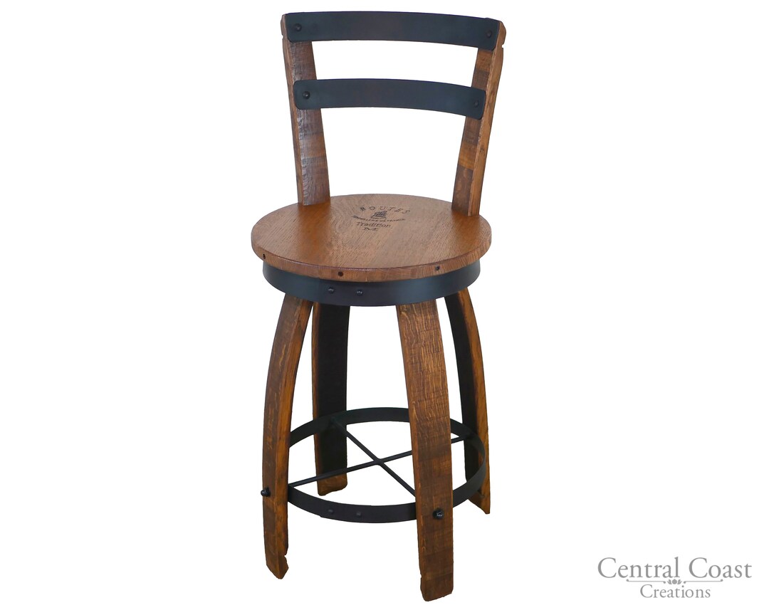 Swivel Top Whiskey Wine Barrel Stave Bar Stool W/ Backrest 24 26 30 Sit ...