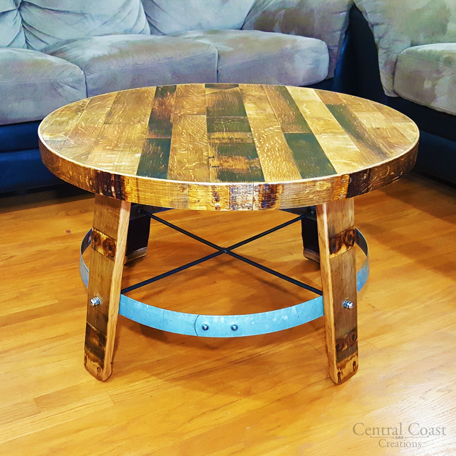 WINE BARREL Head CENTER Coffee Table Rustic Furniture Home Decor Side ...
