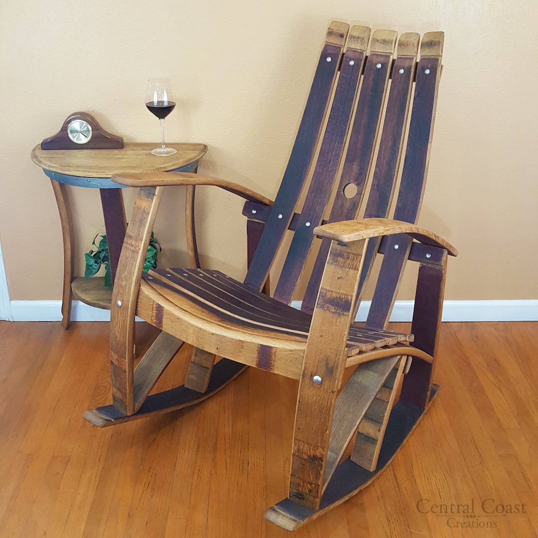WINE BARREL Stave ROCKING Chair Rustic Furniture Home Patio Living Room ...