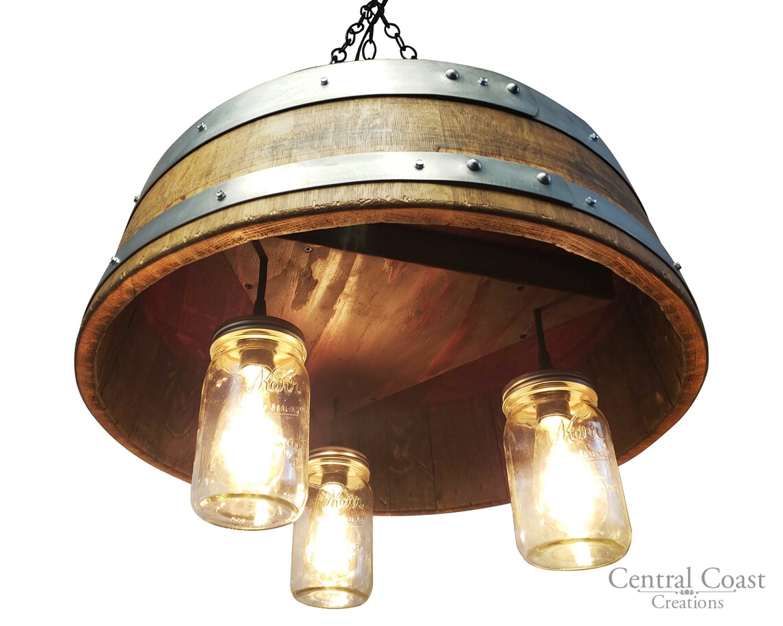 1/4 Wine Barrel Hanging Pendant Lamp Chandeliere Mason Jar Rustic FREE ...