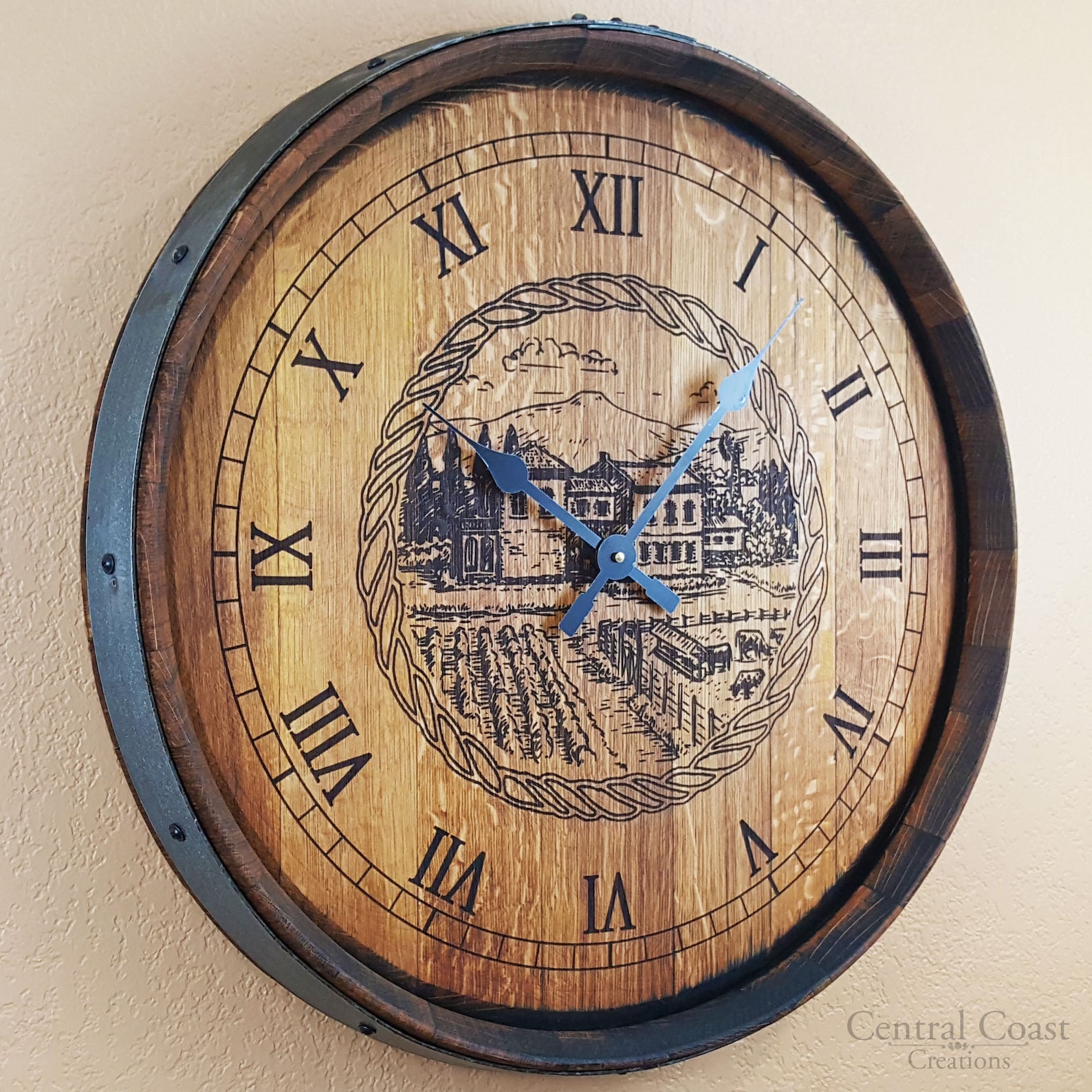 Wine Barrel Top Clock W/ Old Winery Engraving Rustic Furniture Home ...
