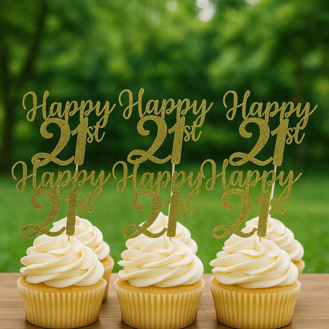 Glitter 21st Birthday Cupcake Toppers: Gold Party Decorations, Set of ...