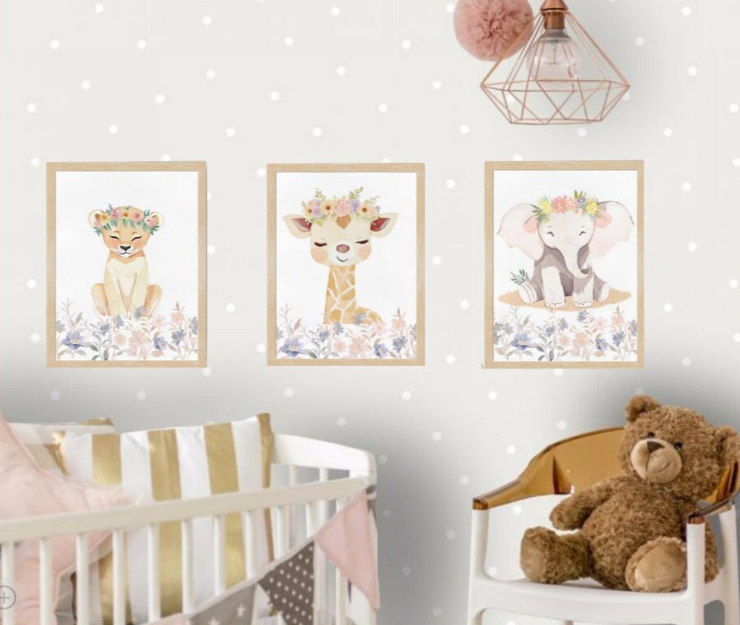 Printable Boho Safari Animals Boho Wildflowers Nursery Wall Art Digital ...