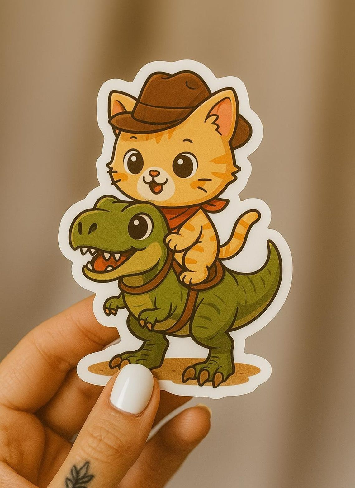 Chibi Cowboy Cat Riding T-rex Sticker: Kawaii Dinosaur Decal - Etsy