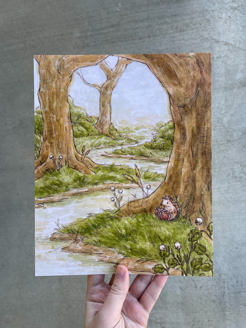 Hedgehog Reading on the River - Etsy