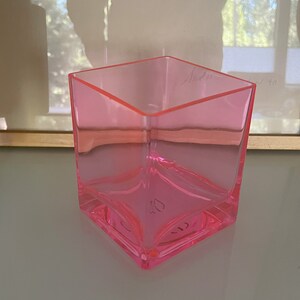 Vintage Teleflora Hot Pink Glass Square Cube Floral Vase Planter Candle ...