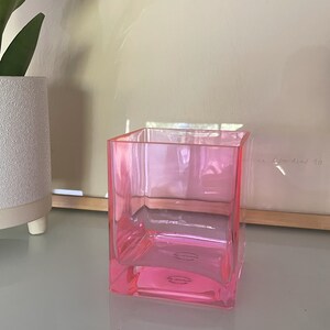 Vintage Teleflora Hot Pink Glass Square Cube Floral Vase Planter Candle ...