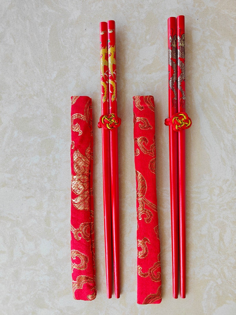 Wedding Favor Gift Chopsticks Red Dragon & Phoenix Auspicious ...