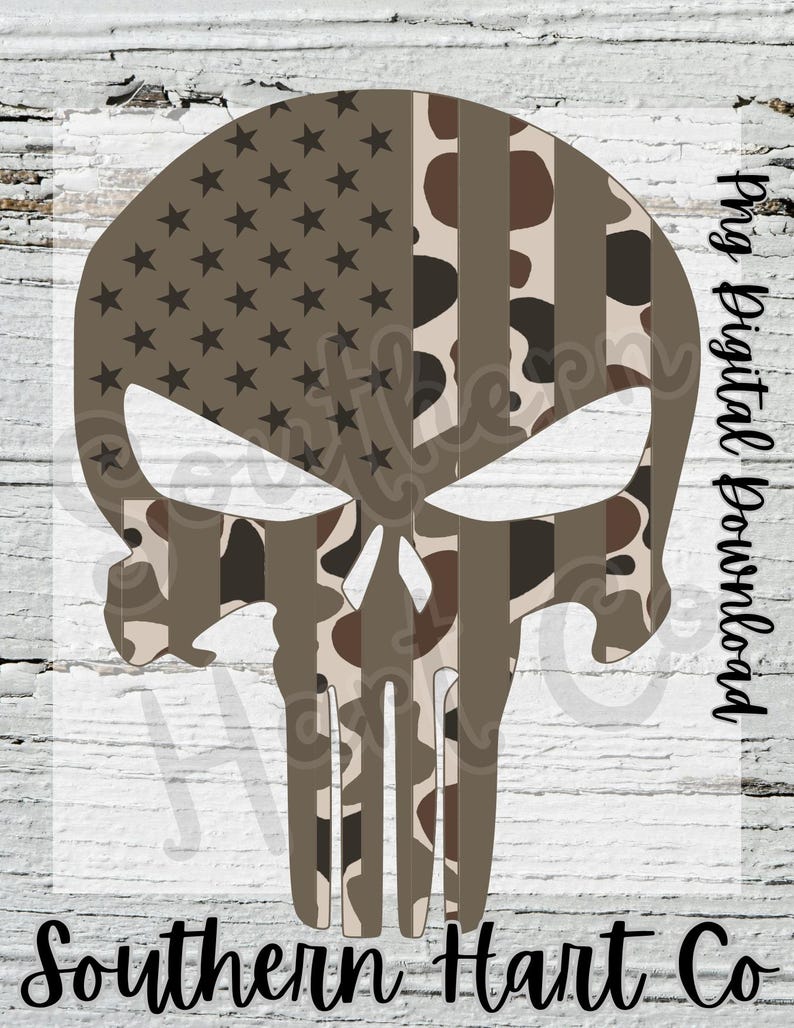 Distressed Camo American Flag Skull PNG | Patriotic Hunting Sublimation ...