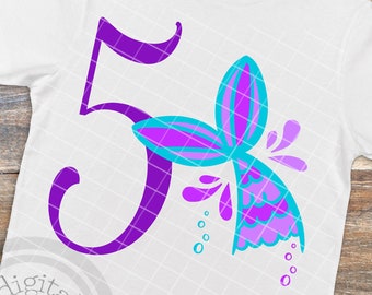 5th Birthday Mermaid SVG PNG Files for Cutting Machines, Digital ...