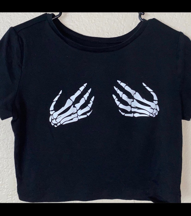 DIY Skeleton Hand Boob Iron on | Skeleton Boob Hands | Halloween Shirt ...