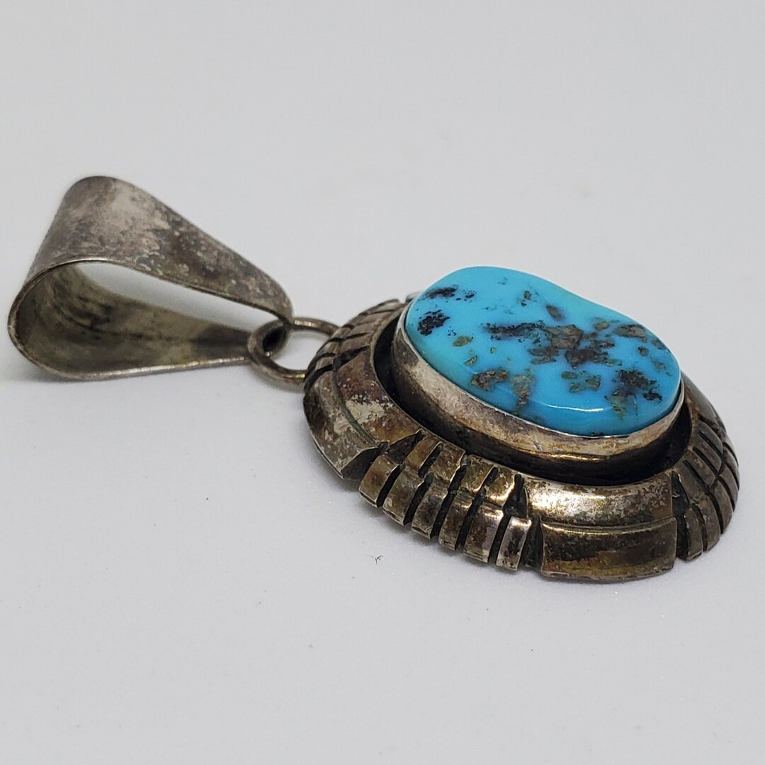 Vintage Signed Roy Begay Jr. Turquoise Sterling Navajo Native Pendant ...