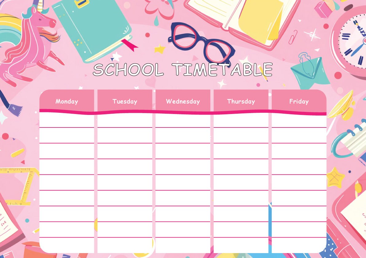 Magical Unicorn School Schedule - Printable Student Planner for Girls ...
