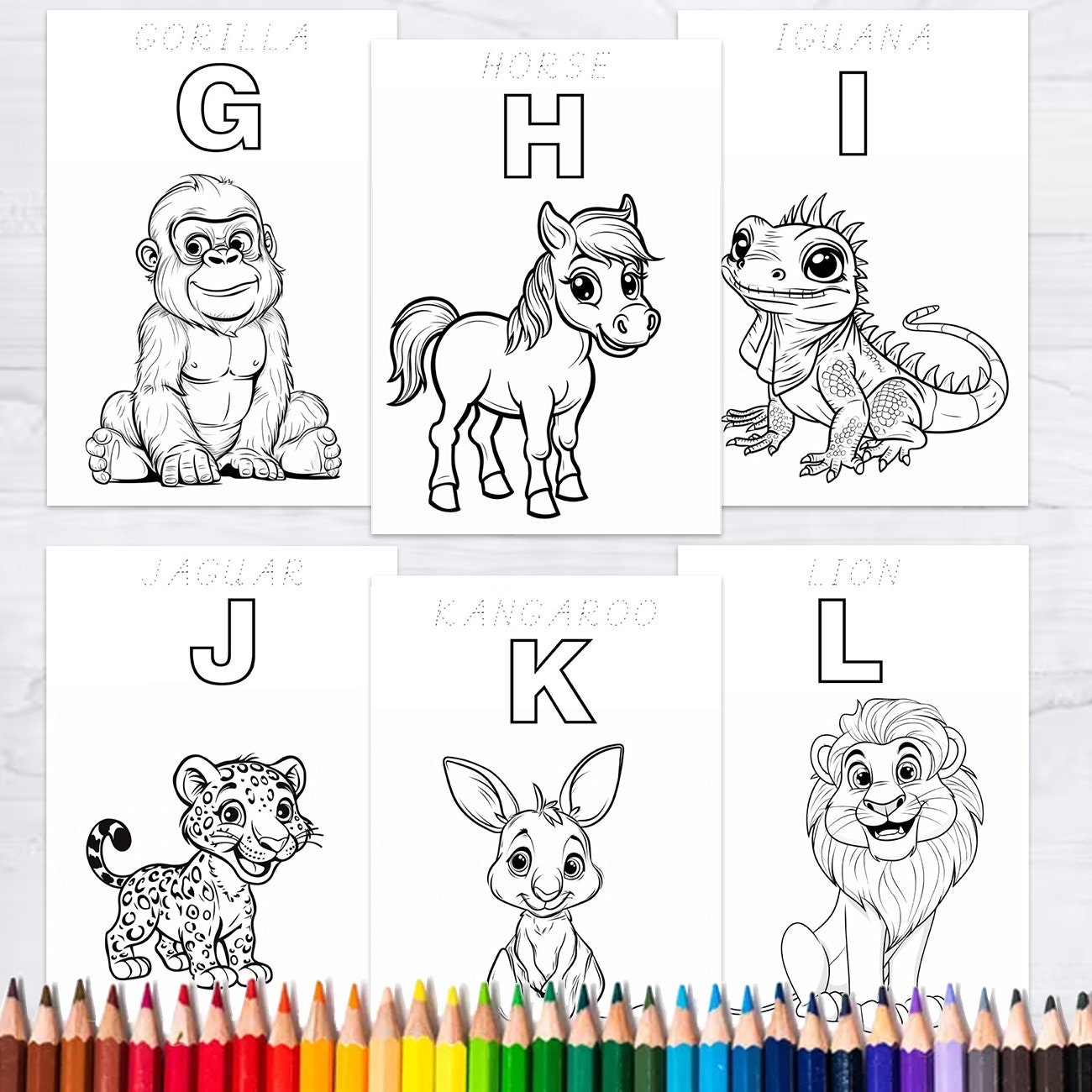 Alphabet ENGLISH Coloring Book, Enchanted Animals Colorings, PRINTABLE ...