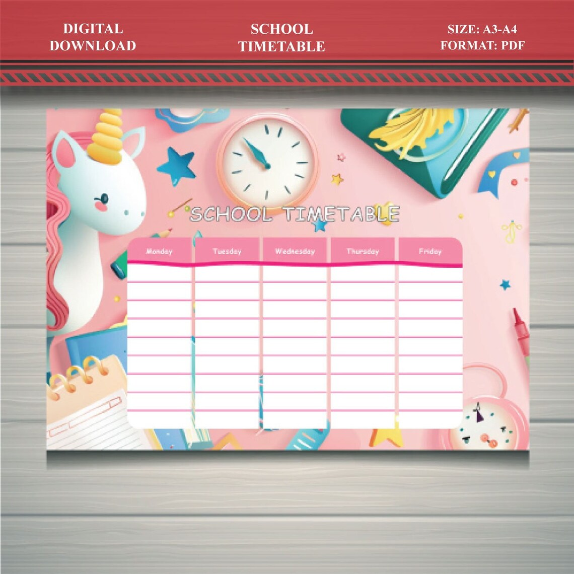 Enchanted Unicorn School Schedule - Printable Student Planner for Girls ...