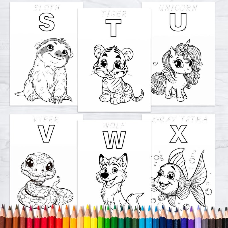 Alphabet ENGLISH Coloring Book, Enchanted Animals Colorings, PRINTABLE ...
