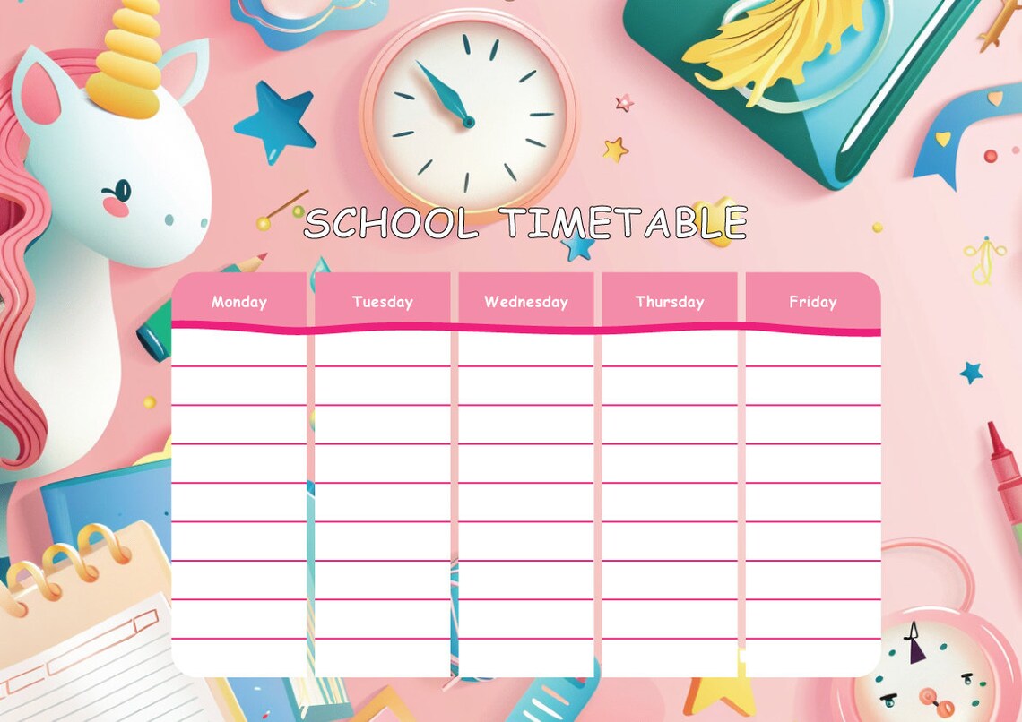 Enchanted Unicorn School Schedule - Printable Student Planner for Girls ...