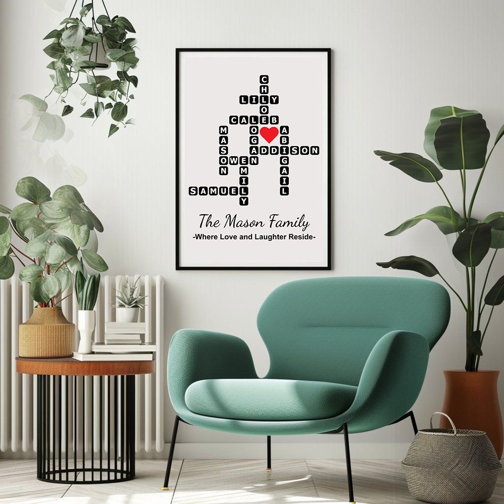 Custom Family Crossword Puzzle Poster - Personalized Digital Art - Etsy
