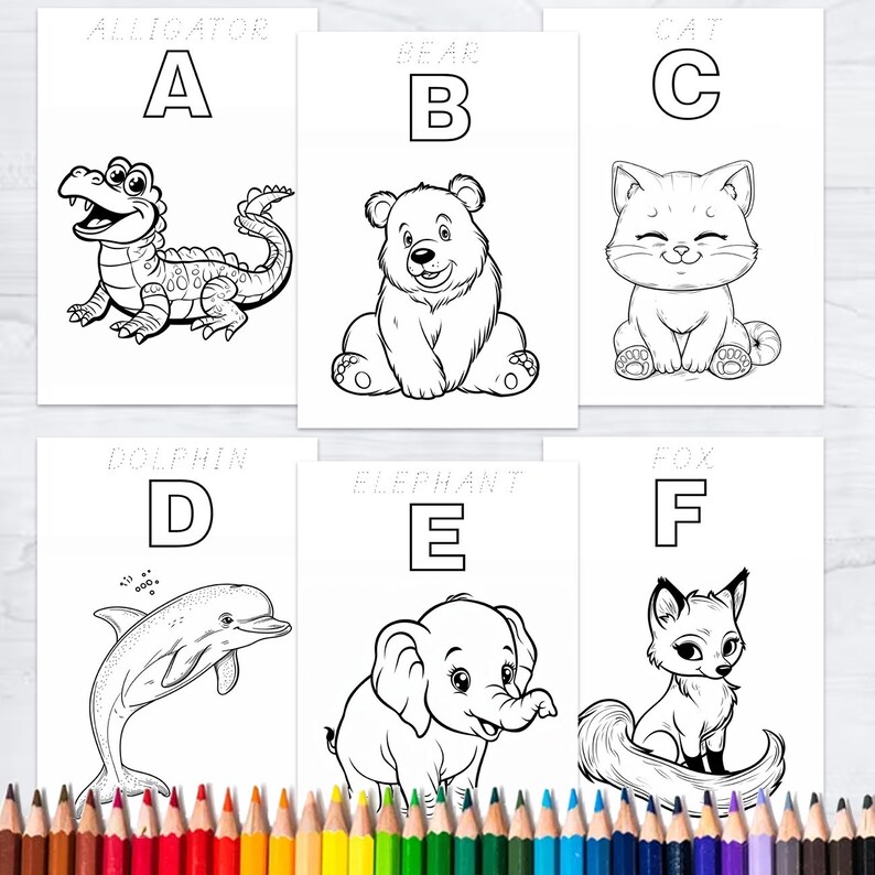 Alphabet ENGLISH Coloring Book, Enchanted Animals Colorings, PRINTABLE ...