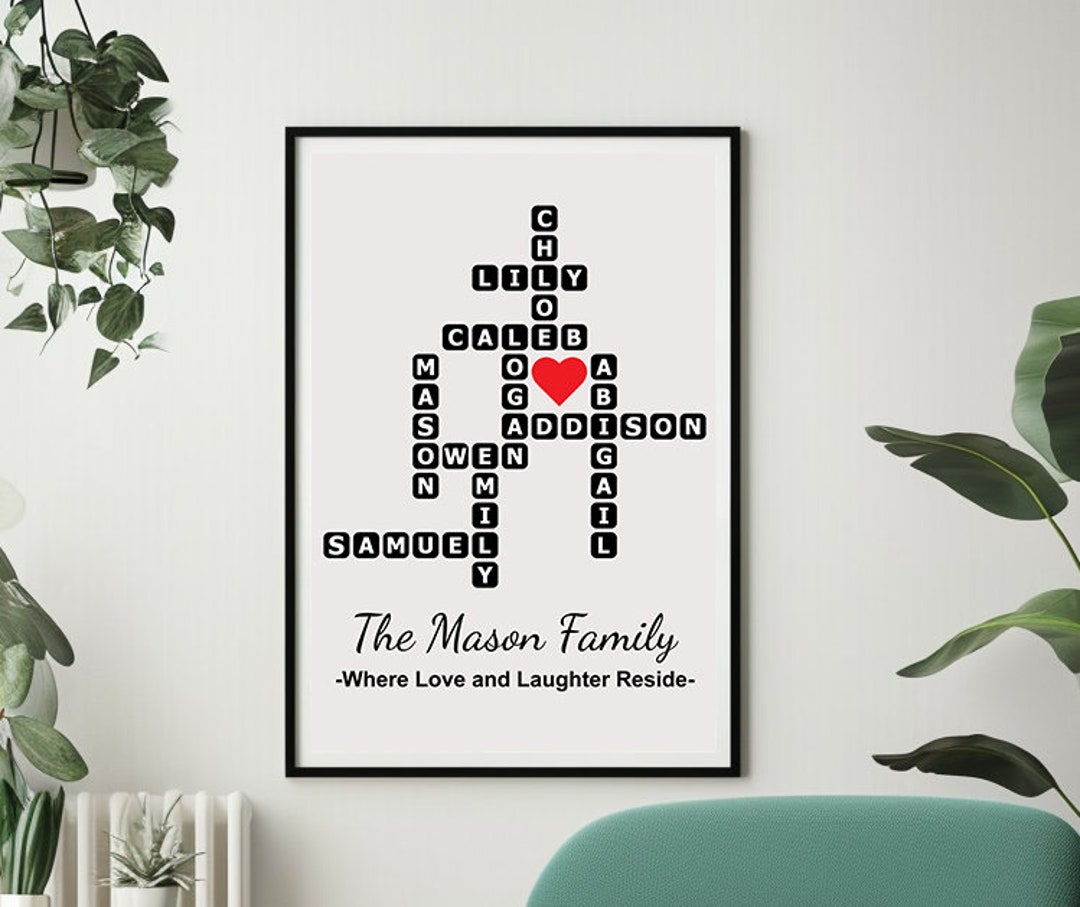 Custom Family Crossword Puzzle Poster - Personalized Digital Art - Etsy